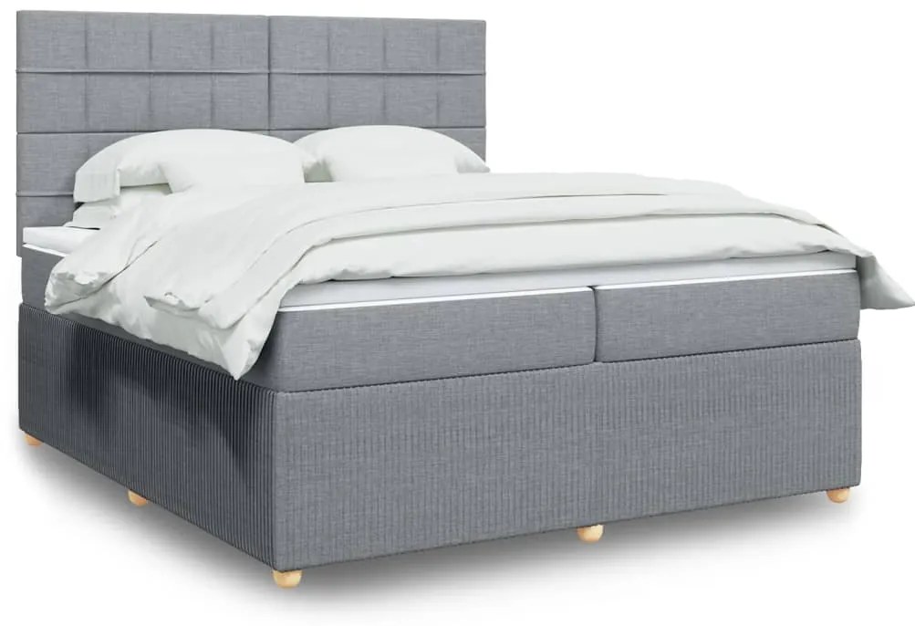 Box spring postel s matrací světle šedá 200 x 200 cm textil