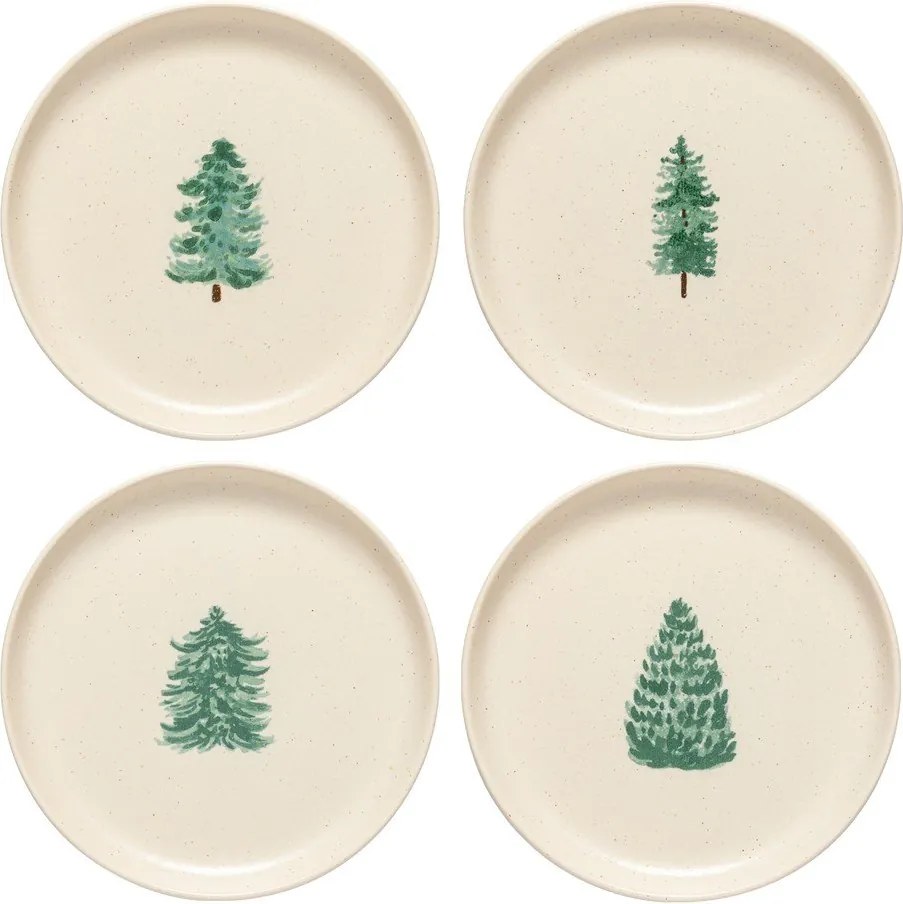 Krémové dezertní talíře v sadě 4 ks s vánočním motivem z kameniny ø 22 cm Pacifica Christmas Tree – Casafina