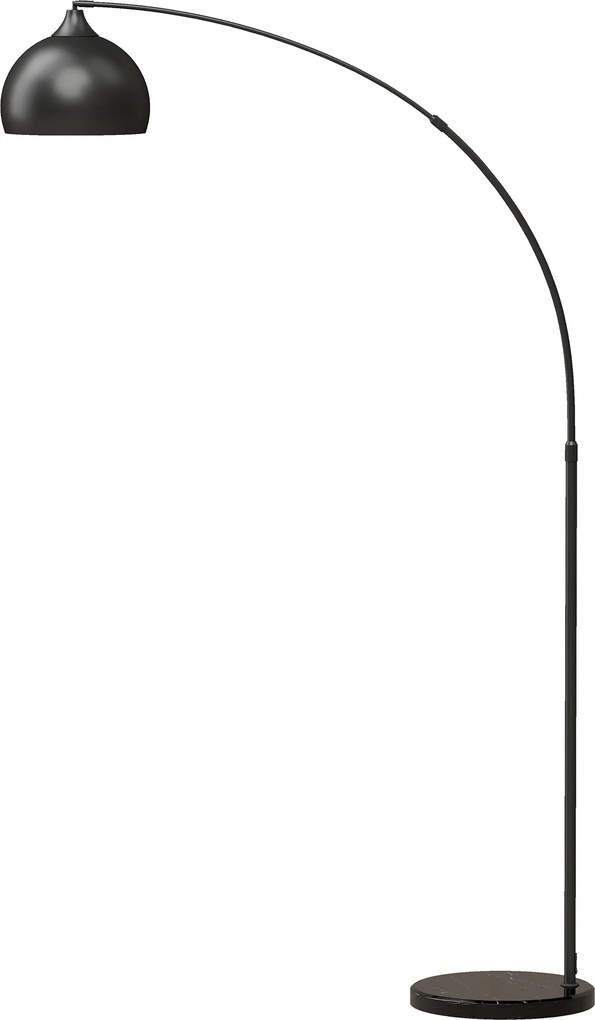 HOMCOM Oblouková lampa, stojací lampa, výškově nastavitelná, nožní vypínač, podstavec s efektem mramoru, 170-180cm, černá
