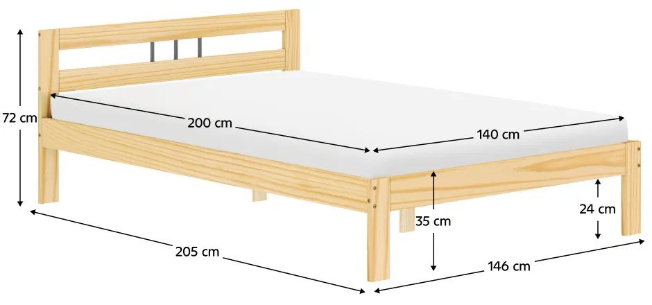 Kondela Postel s roštem, přírodní, borové dřevo, 140x200, JONA