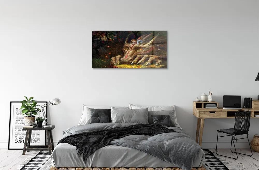 Obraz na skle Forest dračí hlava dívky 120x60 cm