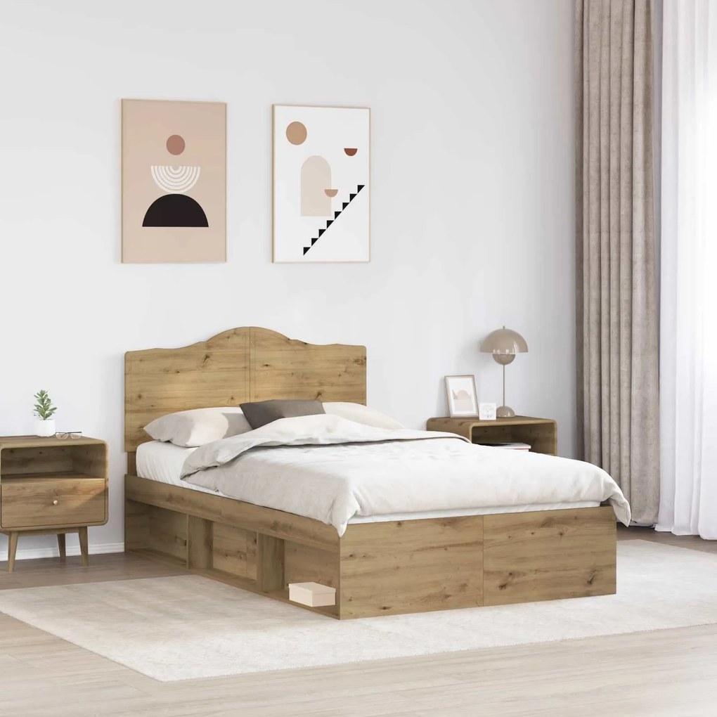 Rám postele Umělecký dub 120 x 200 cm Masivní borové dřevo 3413334