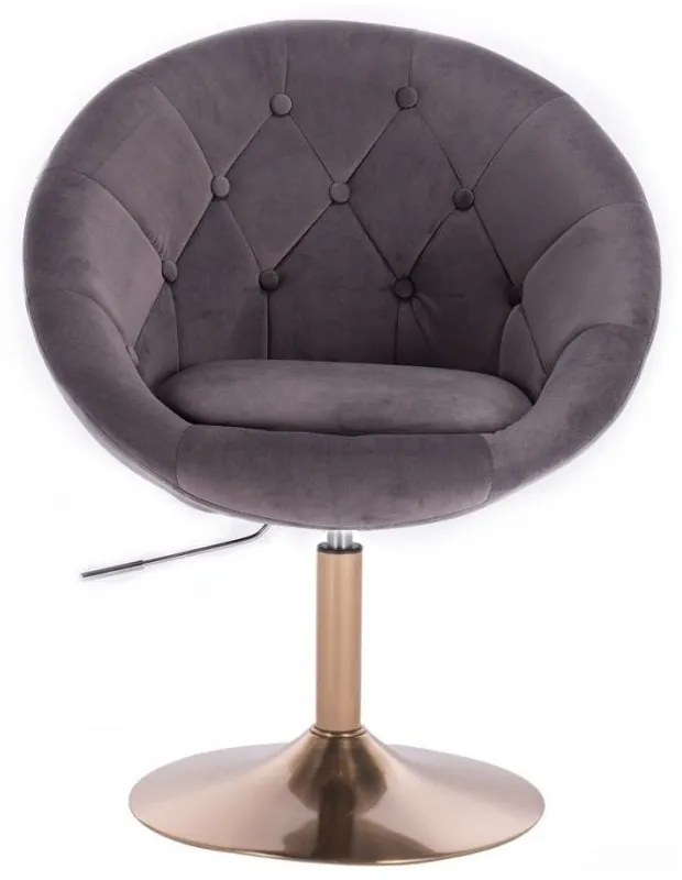 LuxuryForm DESIGN Otočné křeslo VERA VELUR na zlatém talíři - tmavě šedé