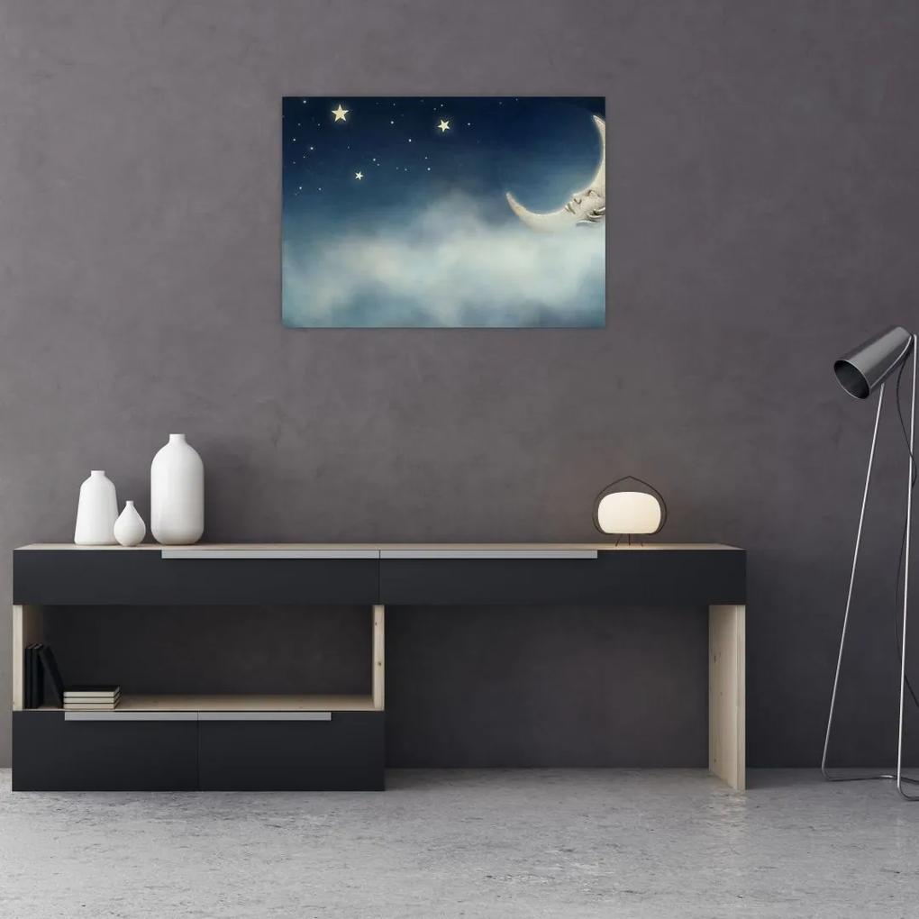 Skleněný obraz - Měsíc s hvězdami (70x50 cm)