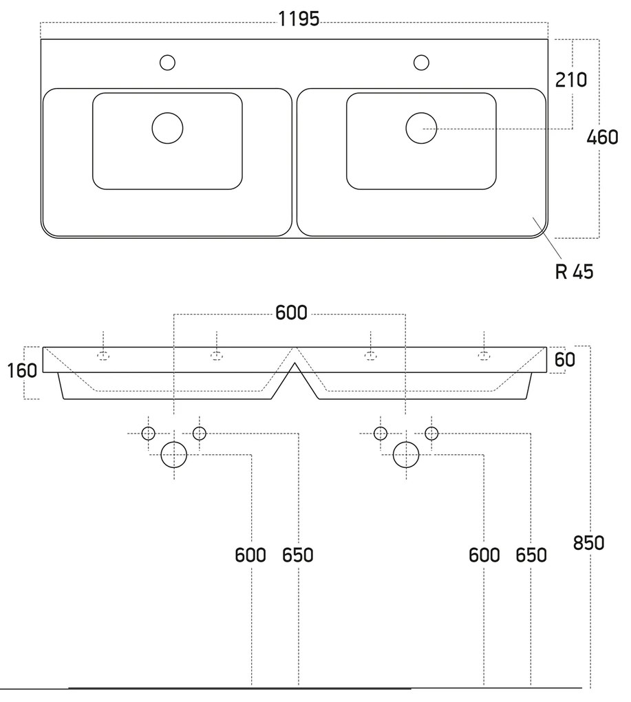 Sapho, Koupelnový set THEIA 120, dvojumyvadlo, bílá, KSET-011