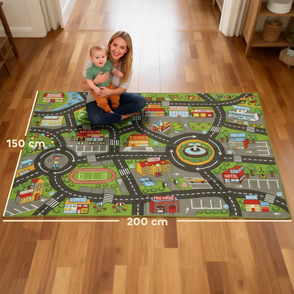 AIYAPLAY Dětská kobereček na lezení, hrací podložka 200x150x0,5 cm, protiskluzová deka s protiskluzovým spodkem s motivem města pro dětský pokoj