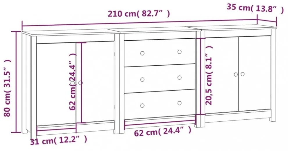 Komoda 210 cm Dekorhome Černá