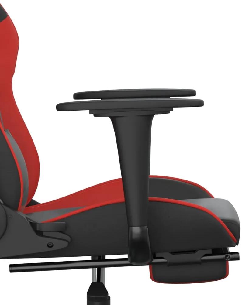 Masážní herní židle s podnožkou černá a červená umělá kůže,  345412