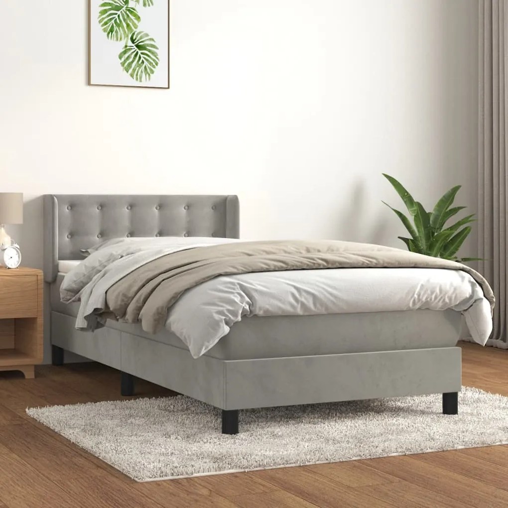 Box spring postel s matrací světle šedá 100x200 cm samet 3131183