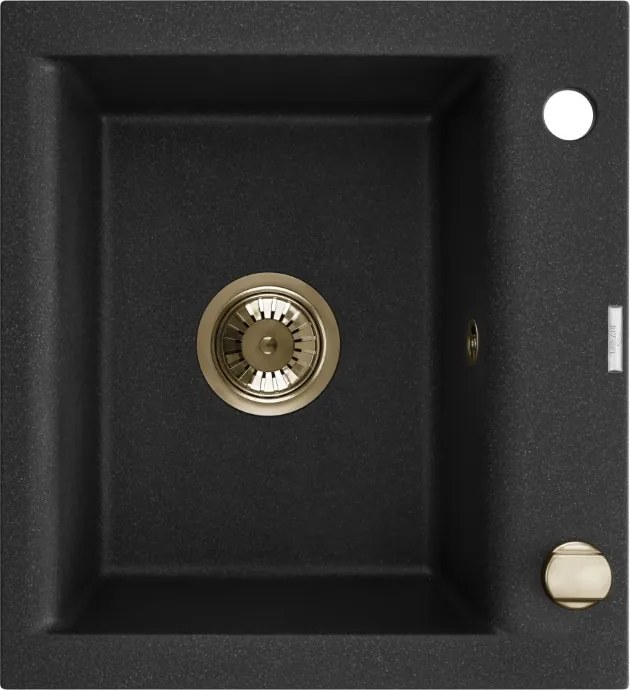 Invena Tesalia, 1-komorový granitový dřez 440x480x160 mm a zlatý sifon, INV-AZ-01-Z41-B