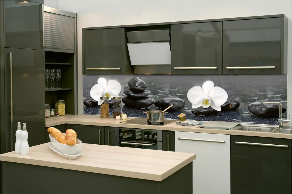 DIMEX | Fototapeta do kuchyně Zen orchidej KI-260-200 | 260 x 60 cm | šedá, černá, bílá