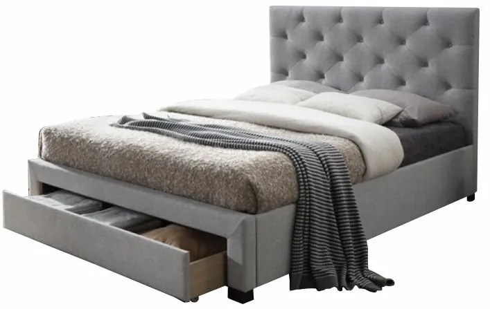 Manželská postel 160x200 cm s úložným prostorem a roštem šedá látka TK3023