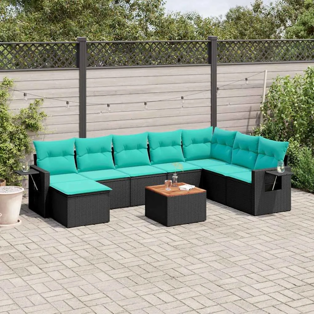 9dílná zahradní sedací souprava s polštáři černá polyratan 3224699