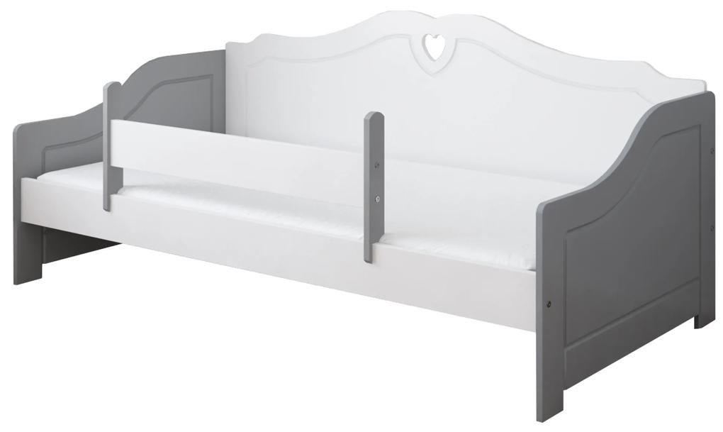 BabyBeds Dětská postel ZUZANA srdíčka Velikost postele: 160x80 cm, Barevné provedení: bílá a šedá, Úložný prostor: Ano, s úložným prostorem Bílá
