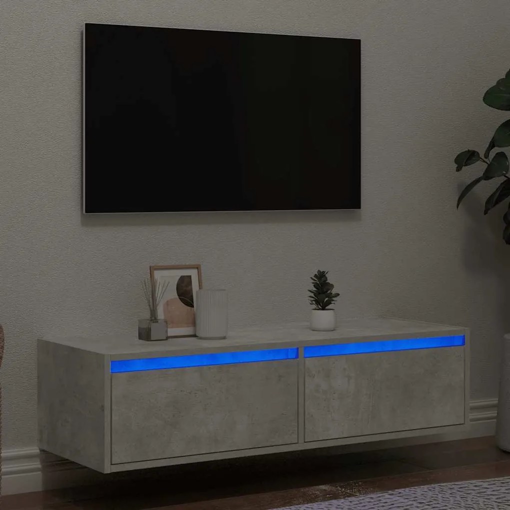 TV skříňka s LED osvětlením betonově šedá 100X35,5x25 cm