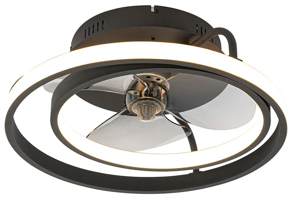 Stropní ventilátor černý 46,5 cm vč. LED s dálkovým ovládáním - Kees