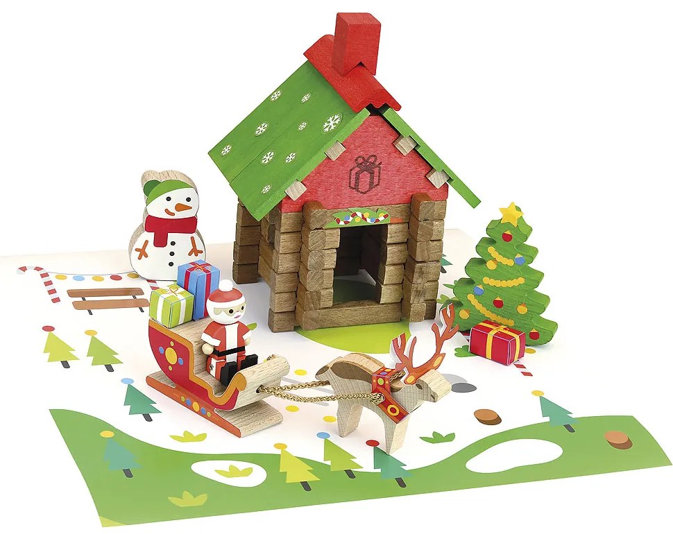 Jeujura Dřevěná stavebnice 50 dílů Dům Santy