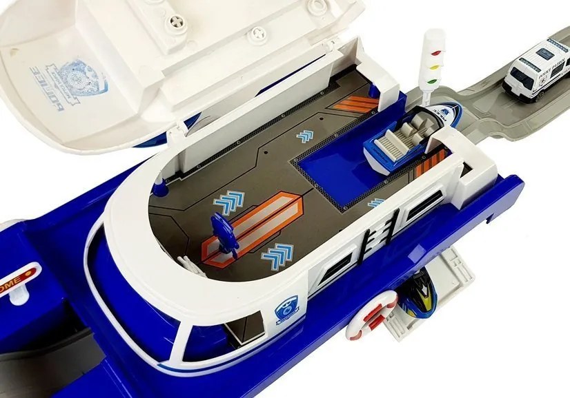 LEAN Toys Přepravní policejní loď s autíčky, se zvukem a světly