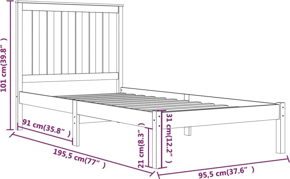 vidaXL Rám postele masivní borovice 90 x 190 cm Single [3103811] Barva: Bílá