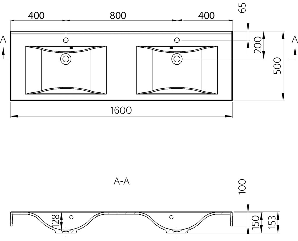 Sapho Flavia 68164 dvojumyvadlo 160 x 50 cm