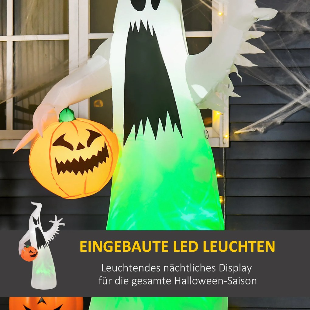 HOMCOM Samonafukující strašidelný duch, LED osvětlený Halloween dekorace, polyester, bílá, 105 x 65 x 180 cm