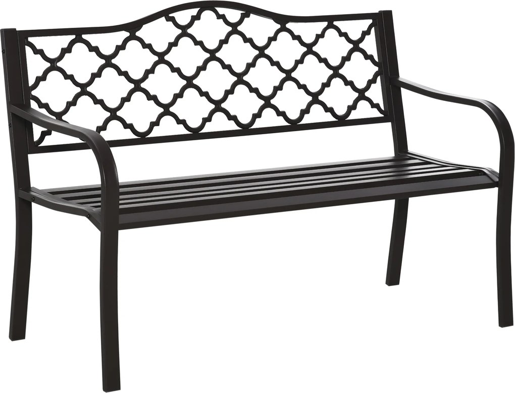 3-místná zahradní lavička Outsunny v rustikálně elegantním stylu pro zahradu nebo terasu, 128D x 60Š x 89V cm, epoxidový kov, litina, hnědá