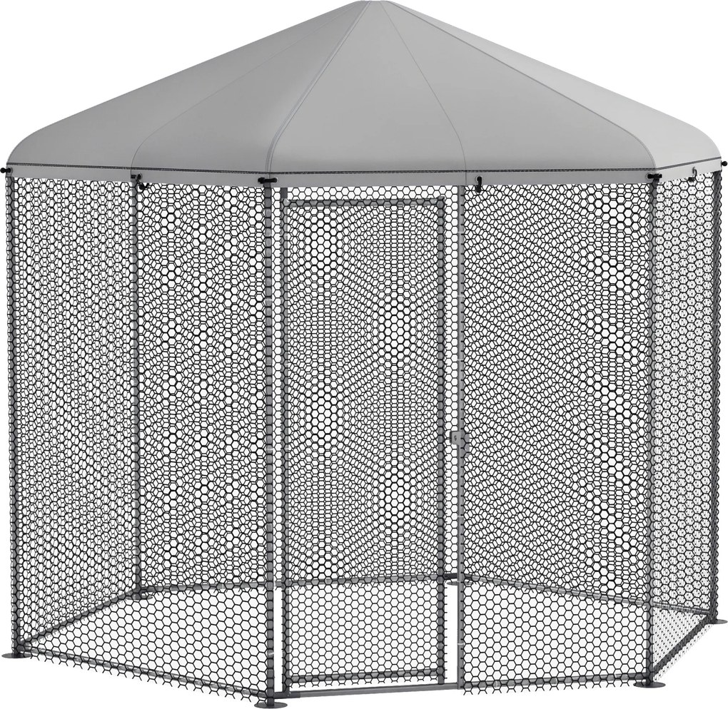 PawHut Slepice Kurník Kennel Voliéra Hexagonální Outdoor 5 m² - síťová ohrada rozměrů 2,8L x 2,45W x 2,46H - krytý prostor - pozinkovaná ocel - 5/8 sl