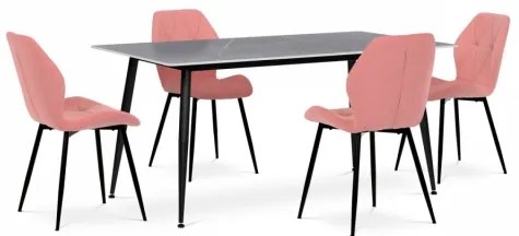 Jídelní stůl 160x90 x76 slinutý kámen matný mramor, černé kovové nohy HT-406M GREY