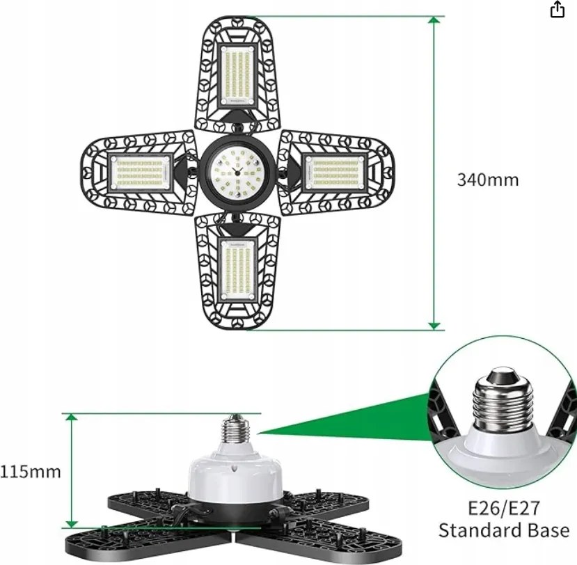 Dílenská lampa, 16800 lumenů, 120 W, 6000 K, s 4 1 hliníkovými křídly