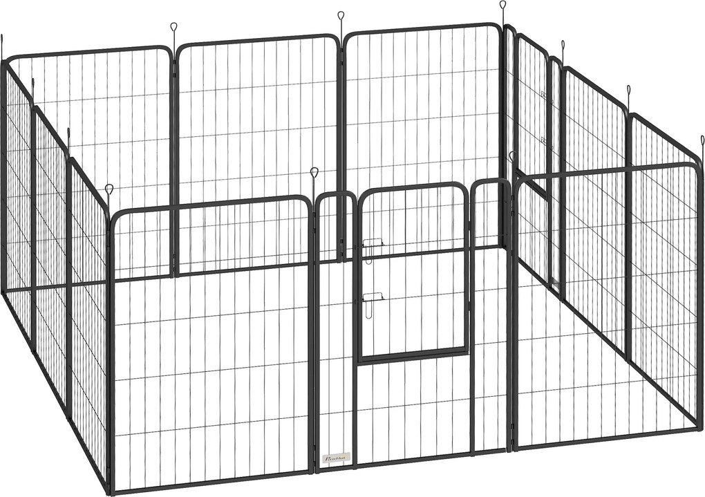 PawHut Playpen pro štěňata s 12 panely 68x100 cm - Dveře, kolíky do země, flexibilní, skládací ochranný kryt - Volný prostor, 100 cm vysoký