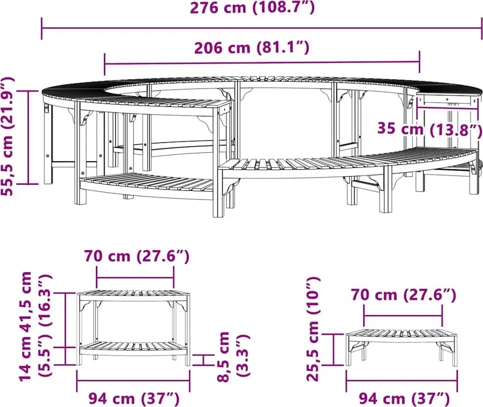 vidaXL Obložení vířivky Hnědá Ø275 x 55,5 cm Masivní akátové dřevo [3334767]