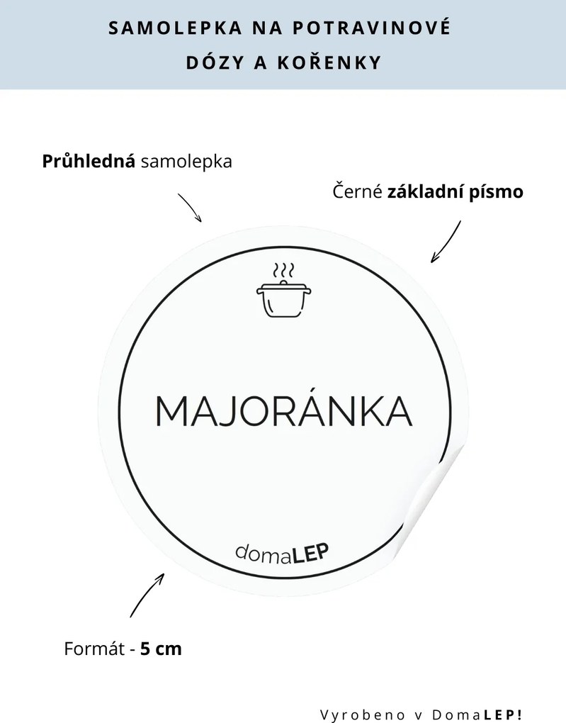 Samolepka na kořenky MAJORÁNKA průhledná 5 cm základní písmo