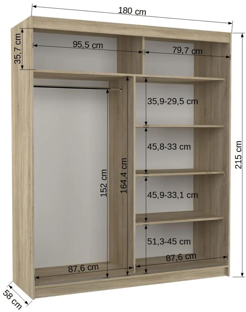 Šatní skříň s posuvnými dveřmi Kansas - 180 cm Barva: Trufla