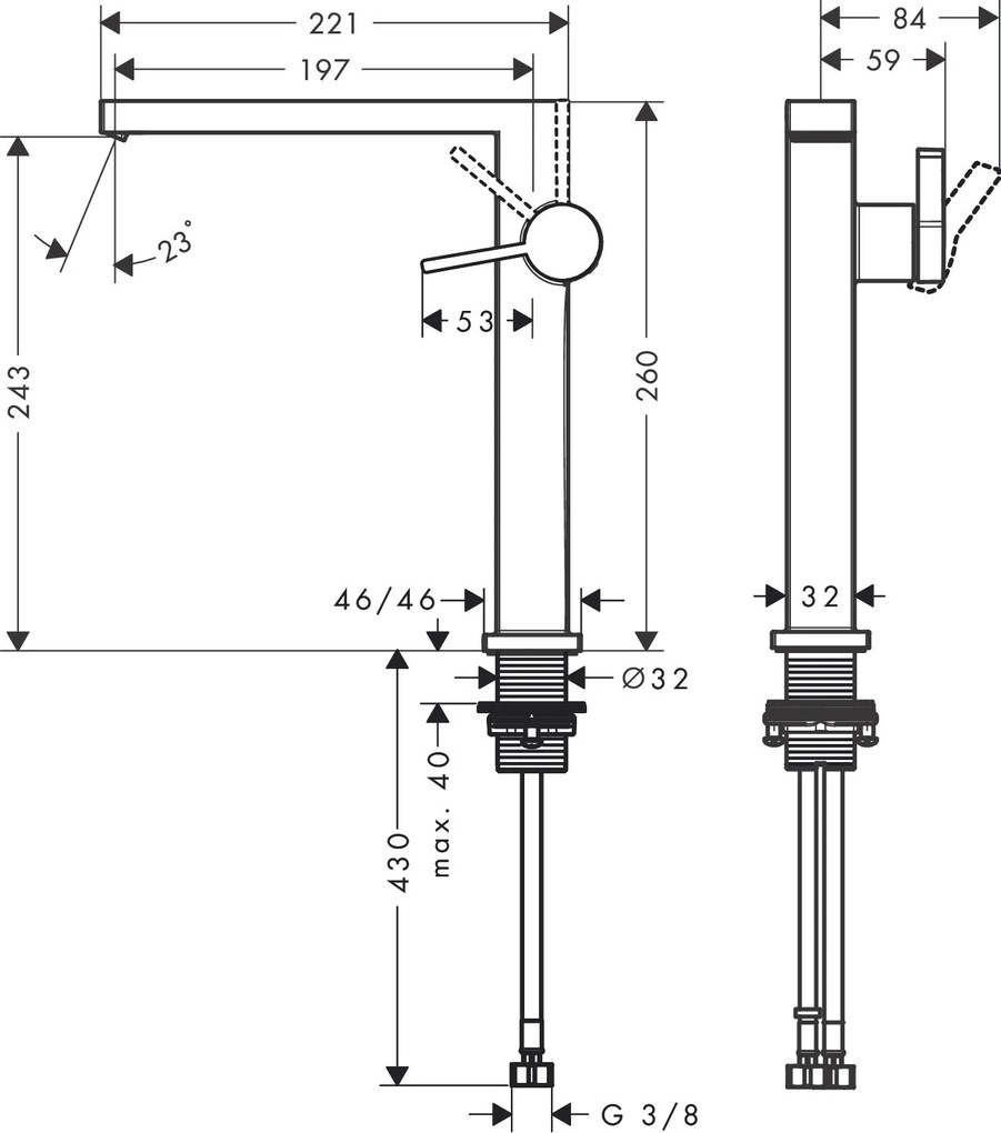 Hansgrohe Tecturis E, páková umyvadlová baterie 240 Fine CoolStart EcoSmart+ s odtokovou garniturou Push-Open, chromová, HAN-73070000