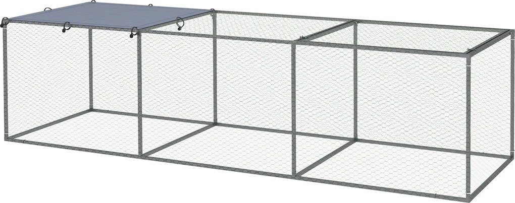 PawHut Venkovní Kurník pro Králíky 3 m² pro Malá Zvířata 3 x 1 x 0,8 m Galvanizovaná Ocel, 1 Horní Dveře, Kryté Prostor Tarp