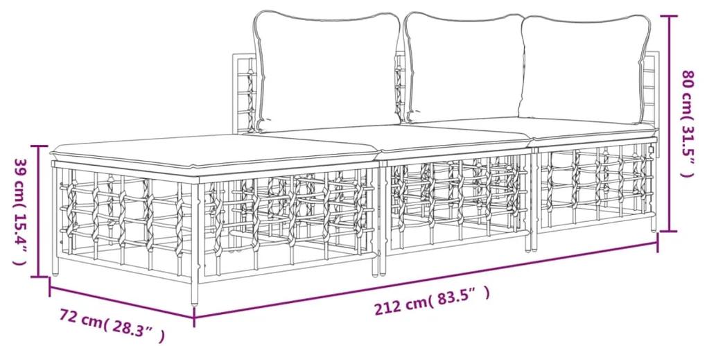 3dílná zahradní sedací souprava s poduškami antracit polyratan,  3186725