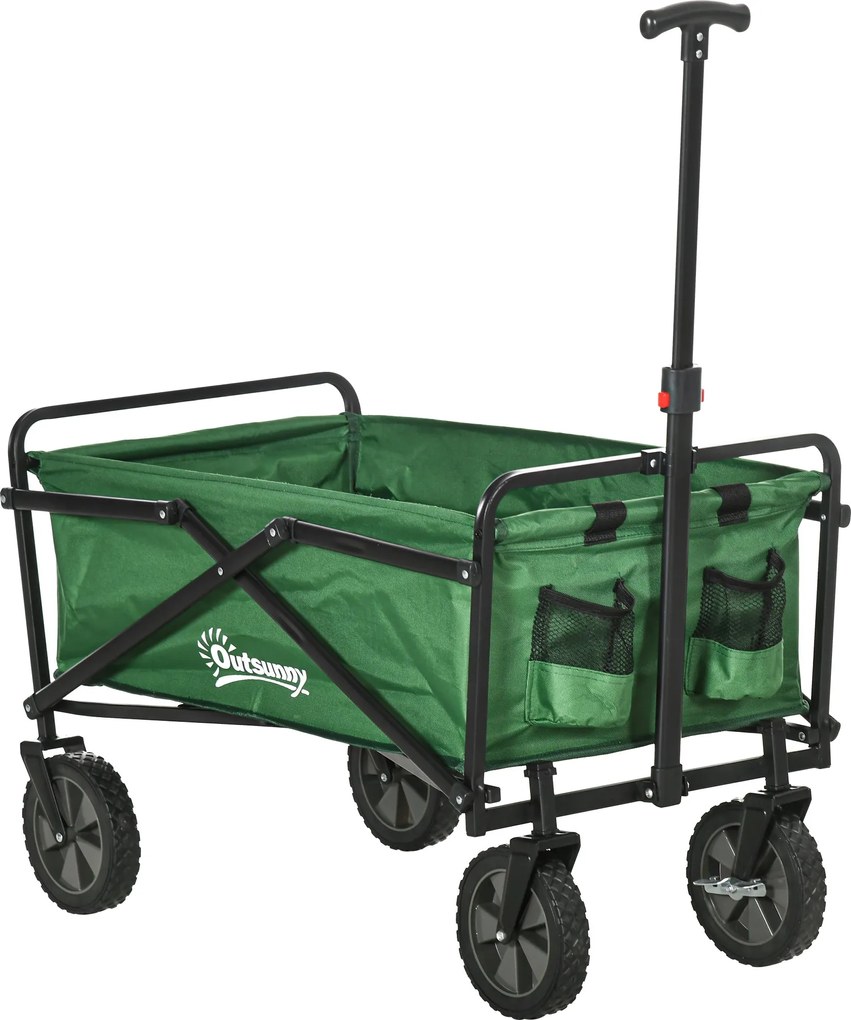 Skládací přepravní vozík Outsunny s nastavitelnou rukojetí, univerzálními koly a brzdou pro pláž, zahradu a kempování, ocelový rám, nosnost 40 kg, roz