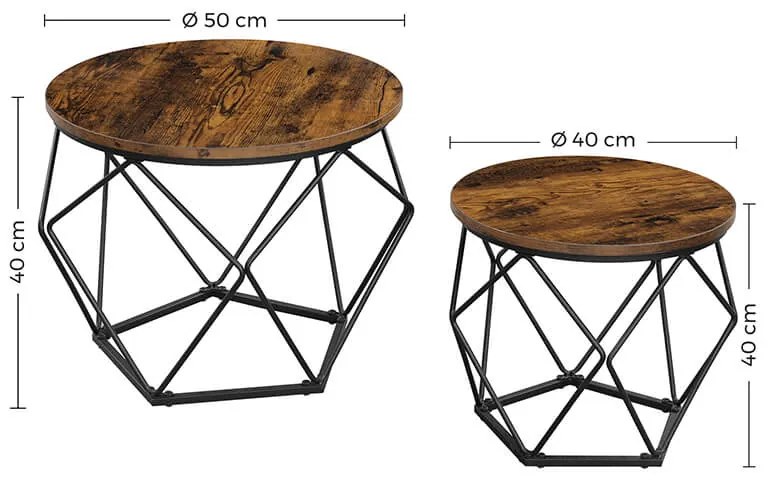 Vasagle Rustikální kávovy stolek set 2ks, hnědá, různé rozměry