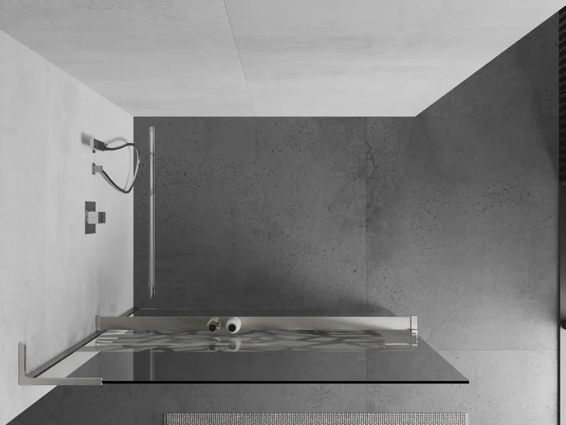Mexen Kioto+ L, sprchová zástěna Walk-In s poličkou a věšákem 70 x 200 cm, 8mm čiré sklo bílý vzor, broušená ocel profil, 800-070-123-97-85