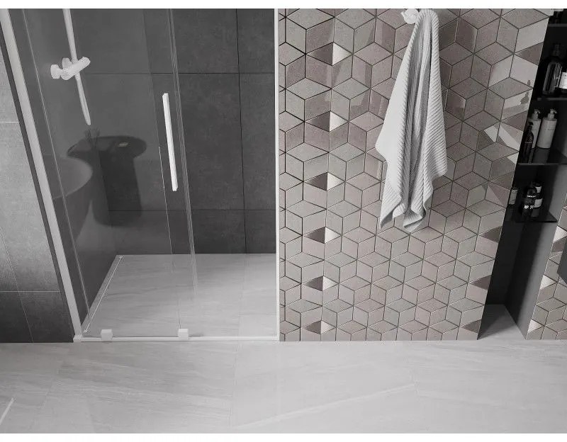Mexen Velar L, posuvné sprchové dveře do otvoru 100 cm, 8mm čiré sklo, bílá matná, 871-100-003-01-20