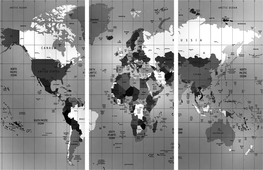 Mapa na korkové tabuli - šedá mřížkovaná mapa (90x60 cm) - Murando DeLuxe
