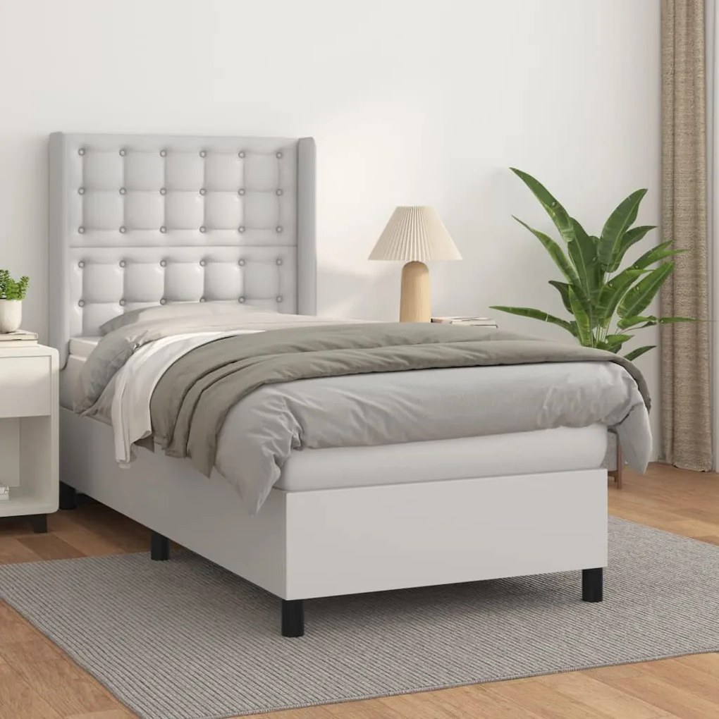 Box spring postel s matrací bílá 80 x 200 cm umělá kůže 3132466