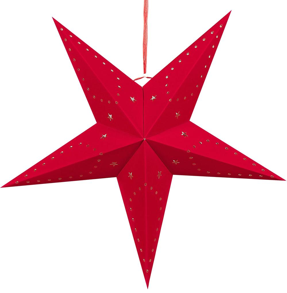 Sada 2 závěsných sametových hvězd s LED 60 cm červené MOTTI Beliani