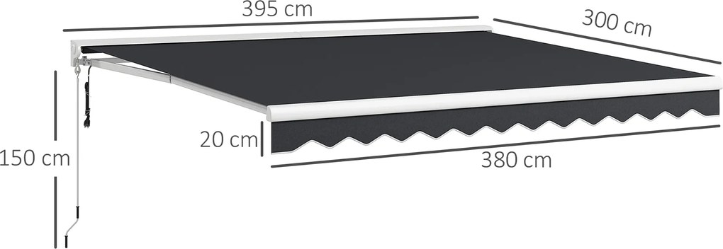 Markýza, elektricky/manuálně výsuvná, poloviční kazeta, dálkové ovládání, hliníkový rám, 4 x 3 m, šedá barva