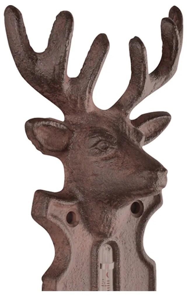Nástěnný teploměr Deer, 22x9,5 cm, litina, hnědá