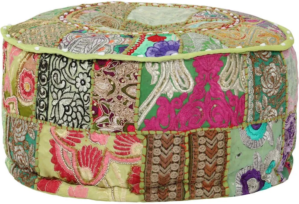 Sedací puf patchwork kulatý bavlna ruční výroba 40x20 cm zelený 246573