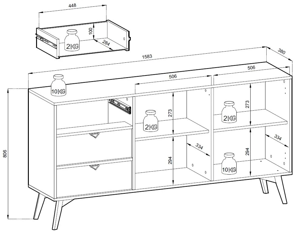 Piaski Prostorná komoda Forest - 3 šuplíky, 2 dvířka, eukalyptus / rybí kost