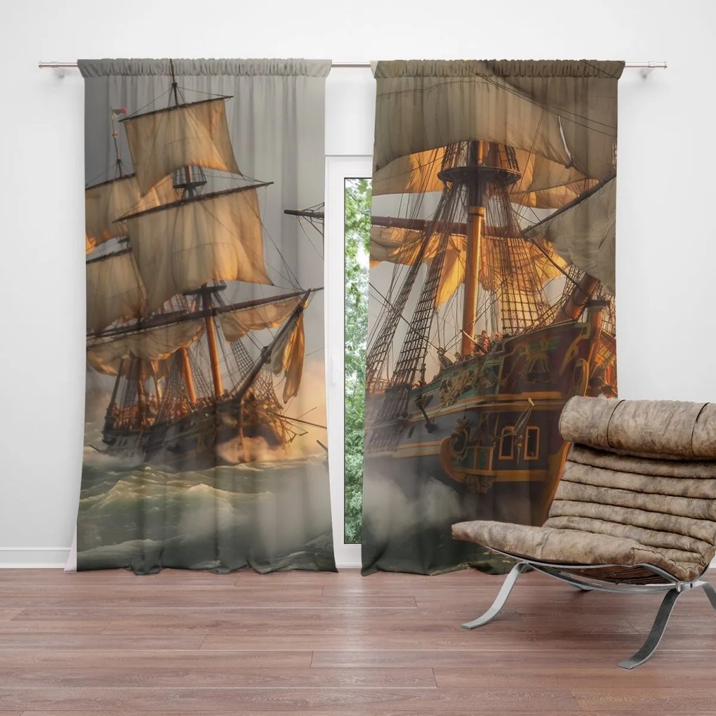 Sablio Závěs Plachetnice ve vlnách: 2ks 140x250cm
