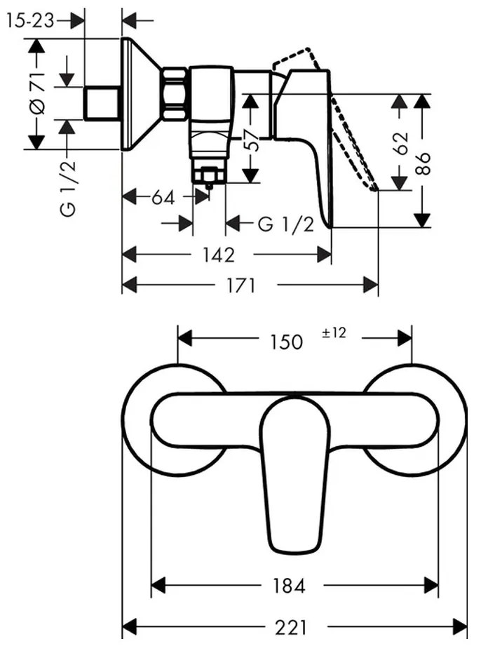Hansgrohe Talis E, nástěnná páková sprchová baterie, chromová, 71760000