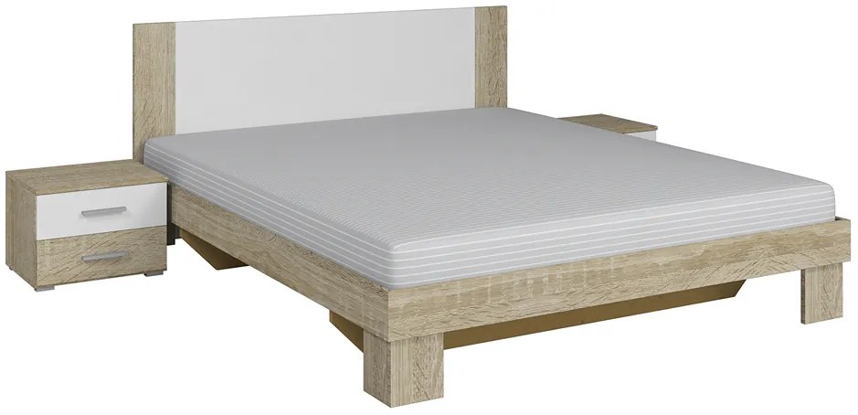 Manželská postel 160 cm Verwood Typ 51 (sonoma + bílá) (s noč. stolky). 602010